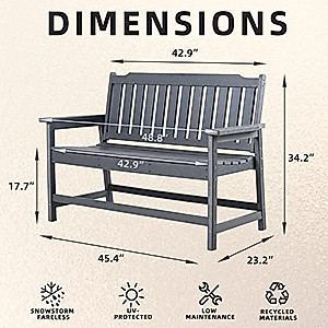 VOQNIS Outdoor Porch Bench, HDPE All-Weather Corrosion Resistant Material for Patio Deck, Garden (Grey)