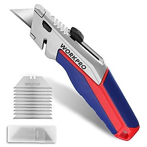 WORKPRO Retractable Utility Knife, Quick-Change Box Cutter with Twine Cutter, Heavy Duty Aluminum Razor Knife with Comfortable Handle, 10 Extra Blades Included