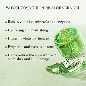 Aloderma Organic Aloe Vera Gel for Face & Body, 96% Pure Aloe Gel Made within 12 Hours of Harvest, Ideal for Skin, Scalp, & Hair Hydration, Calming Moisturizer for Soothing After Sun Care Relief, 7oz