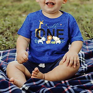 Wild One Boys 1st Birthday Safari Animal Themed T-Shirts for Baby Boys Vintage Royal Shirt 12 Months