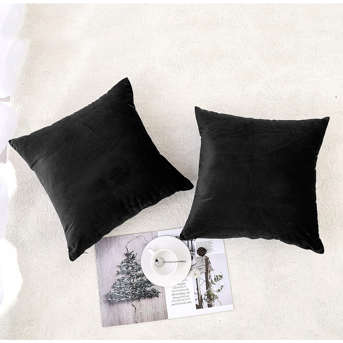 NiNi ALL Decorative Throw Pillow Covers Velvet Soft for Couch Sofa Bedroom Living Room Outdoor Pack of 2 18x18 Inch Black