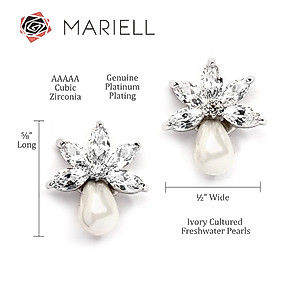 Mariell Freshwater Pearl and Cubic Zirconia Crystal Bridal Earrings. Pearl Wedding Earrings for Brides, Bridesmaids and Mother of the Bride