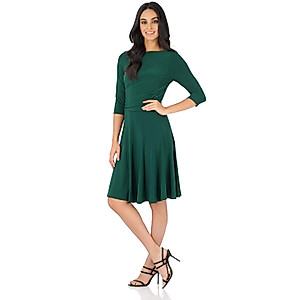 Rekucci Women's Flippy Fit N' Flare Dress with 3/4 Sleeves (14, Hunter Green)