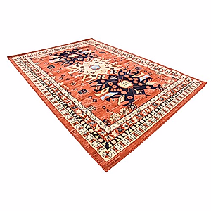 Unique Loom Taftan Collection Border Geometric Tribal Inspired Design Area Rug, 7 ft x 10 ft, Terracotta/Ivory