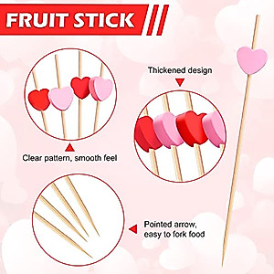 YSSAI 200 Counts Heart Cocktail Picks Red Pink Heart Fancy Toothpicks 4.7 Inch Handmade Bamboo Cocktail Skewers Sticks for Valentine's Day Wedding Mother's Day Birthday Baby Shower Party Supplies