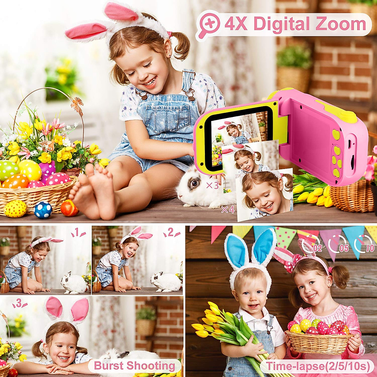 AILEHO Kids Camera Video Camcorder - Digital Camera for Kids, 12M 1080P Toddler Camera Toys for Boys Girls, Birthday Idea for Kids with 32G TF Card (Pink)