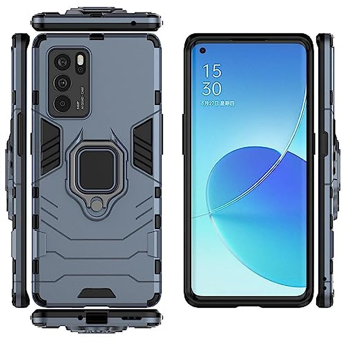 SATURCASE Case for Oppo Reno 6 Pro 5G, Ring Kickstand Hybrid 2 in 1 [PC & Silicone] Dual-Layer Bumper Shockproof Protective Cover for Oppo Reno 6 Pro 5G (HZ-Navy Blue)