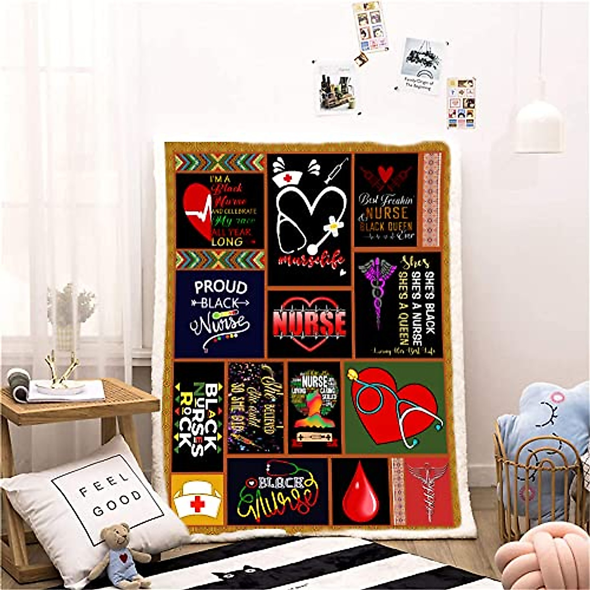 Nurse Gifts Nurse Throw Blanket RN Gifts for Black Nurses,Nurse Gifts for Women,School Nurse Gifts,Soft Fluffy Sherpa Warm Throw Blankets for Bed, Office and Couch (B,50"x 60")