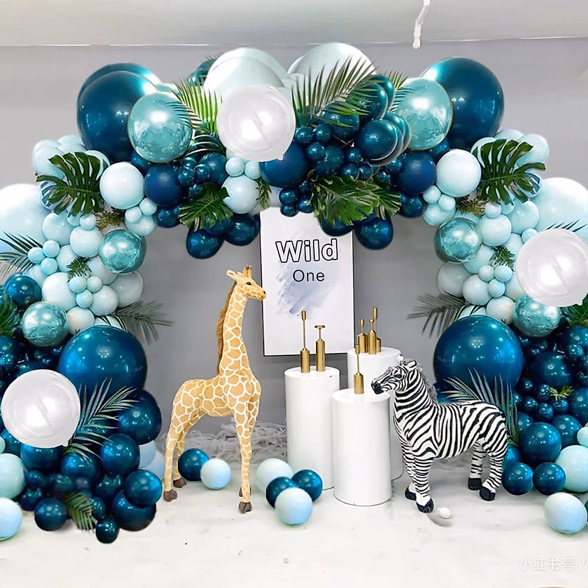 SKEFOLI Dark Teal Balloon Garland Arch Kit for Boys Men Green Jungle Wild One Safari Themed Party Decorations Supplies with Tassel Double-layer Balloons for Birthday Bridal Baby Shower (Dark Teal)