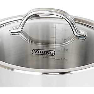 Viking Culinary Contemporary 3-Ply Stainless Steel Saucepan, 3.4 Quart, Includes Glass Lid, Dishwasher, Oven Safe, Works on All Cooktops including Induction
