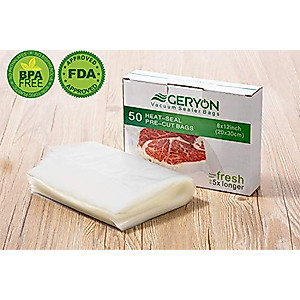 GERYON Vacuum Sealer Bags, Pre-Cut Food Sealer Bags Quart Size 8"x12" for Food Storage & Sous Vide Cooking, 50 Count
