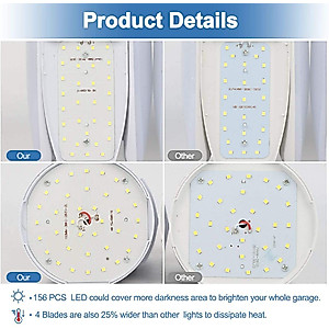 LED Garage Light 2 Pack 60W E26/E27 6000LM Deformable Ceiling Trilights LED Lights 6500K Daylight White Garage LED Bulb with 4 Adjustable LED Panels, Bay Lights for Warehouse Workshop Basement Barn