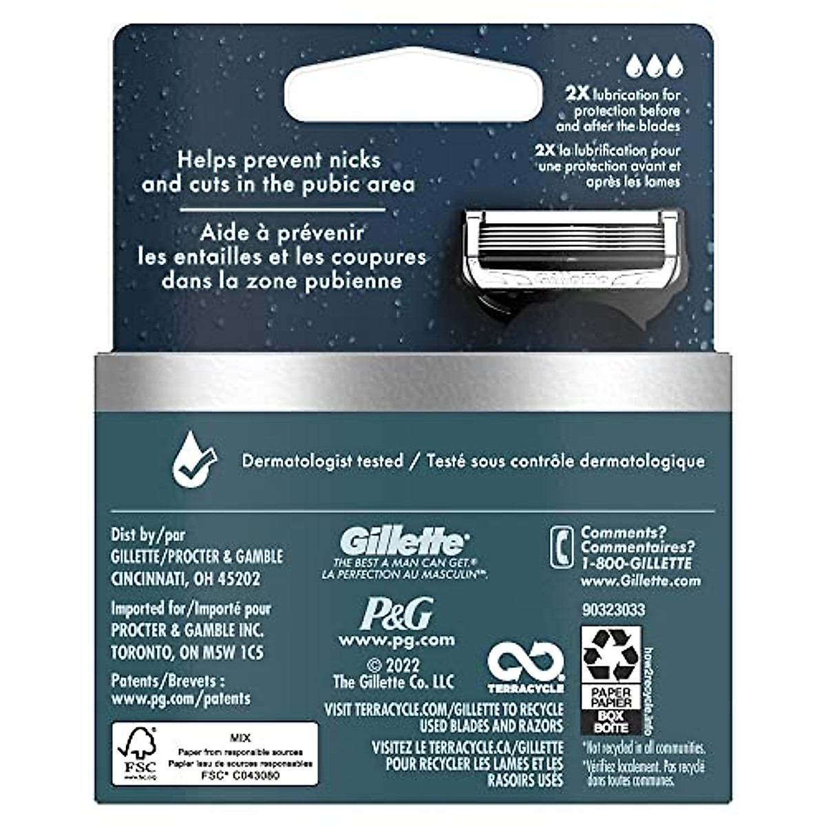 Gillette Intimate Pubic Hair Razor Cartridges, 4 Razor Blade Refills, Gentle and Easy to Use, Dermatologist Tested, With 2x Lubrication