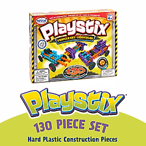 POPULAR PLAYTHINGS Playstix Vehicles Set Construction Toy Building Blocks 130 Piece Kit