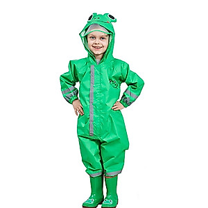 Toddler Rain Suit,Waterproof Girls Boys Raincoat,Kids Rain Poncho,Unisex Baby Rain Gear Jacket Coverall (M, Green Frog)