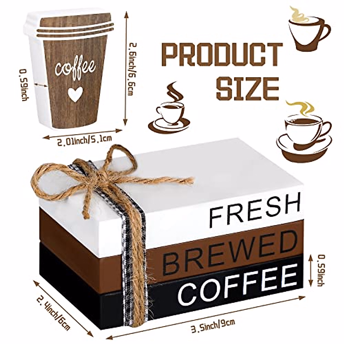 Summer Wooden Tiered Tray Decor Coffee Table Decor Watermelon Book Stack Lemon Table Decor Lemon Wood Decorative Books Coffee Wood Decorative Books for Home (Coffee)