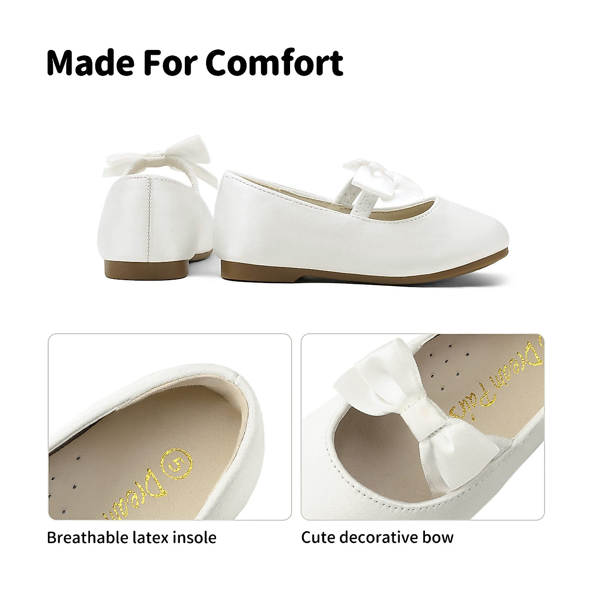 DREAM PAIRS Girls Dress Shoes Mary Jane Flower Girl Bow Ballet Flats for Wedding Party Toddler/Little Kid,Size 2 Little Kid,White,SOPHIA-22