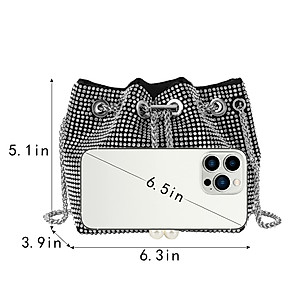 Hyuyikuwol Women Rhinestones Crystal Clutch Drawstring Bucket Bag Mini Evening Bags Crossbody Purses Pearl Party Prom Wedding, Silver
