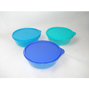 Tupperware Fridge Storage Bowls with airtight lid Blue 3X 2.5 Cup / 600 ml