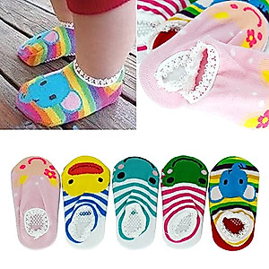 Fly love 5 Pairs Baby Toddler Newborn Infant Stripes Anti Slip Non Skid Socks No-Show Crew Boat Cotton Slipper Sock