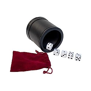 Alex Cramer Golden Gate Dice Shaker Cup Set - 5 White Dice, Drawstring Pouch & Book of Dice Games (Liar’s Dice) Included - Leather Dice Cup - Quiet Shaking.