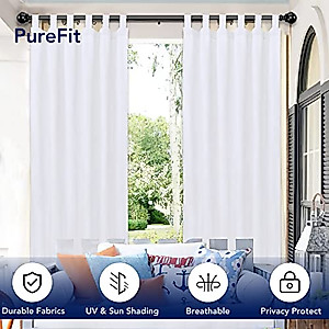 PureFit Outdoor Curtains for Detachable Sticky Tab Top Patio Waterproof/Weatherproof, UV and Fade Resistant Outside Curtains for Gazebo, Porch, Pergola, Privacy Curtain, 54 x 84 inch, 2 Panels, White
