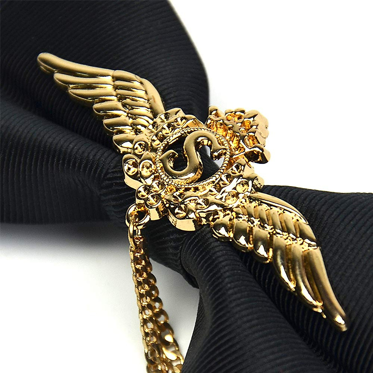 Manoble Men's Adjustable Bow tie Gold Metal Wings Chain Two Layer Neck Bowtie
