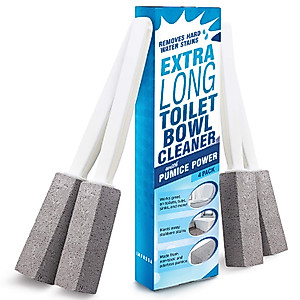 Impresa - 4 Pack Pumice Stone Toilet Bowl Cleaner with Extra Long Handle - Limescale Remover - Brush Wand for Bathroom - Also Cleans BBQ Grills, Tiles, Grout, and Swimming Pools