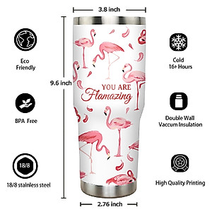 40 oz Tumbler with Handle and Straw 40 oz Flamingo Cup Insulated Stainless Steel Coffee Travel Mug Spill Proof Leak Proof Slim 40oz Tumbler with Handle Flamingo Decor Stuff Gifts for Women