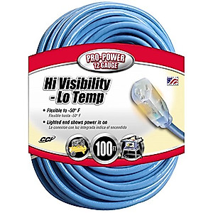 Coleman Cable 02569 12/3 Hi-Visibility Low-Temperature Outdoor Extension Cord, 100-Foot