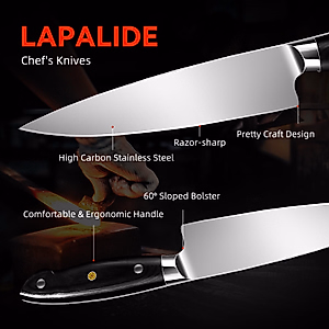 LAPALIDE Chef Knife, 8" Professional Kitchen Knife, High Carbon Stainless Steel Chef's Knives, Ultra Sharp Kitchen Knife with Ergonomic Handle, Exquisite Box for Family & Restaurant