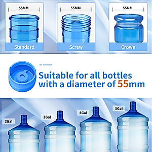 SEVCHY 3 and 5 Gallon Water Jug Cap, Reusable Food Grade Silicone Replacement Cover for 55mm Opening Water Jug Lid, Non Spill Water Bottle Caps - pack of 3