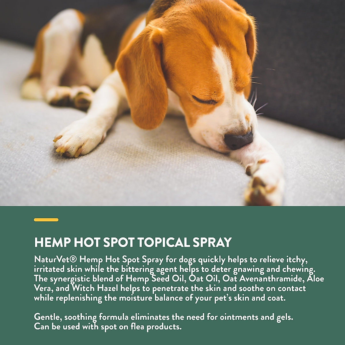NaturVet Hemp Hot Spot Spray with Aloe Vera for Dogs, 12 oz Liquid, Made in The USA