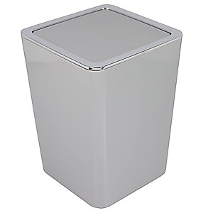 Home Basics Mini Garbage Can with Swing Top Push Lid 3 Liter Square Plastic Trash Bin with Chrome Trim | Ideal for Office, Bathroom, Bedroom, Laundry Room, Grey