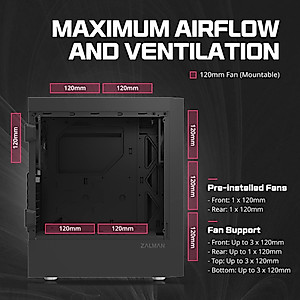 Zalman T7 Compact ATX/mATX Desktop Computer PC Case, 2 x 120mm Fans Preinstalled, 3D Wave Patterned Mesh Front Panel, Tinted Acrylic Side Panel, USB 3.0