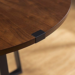 Walker Edison 4 Person Round Industrial Modern Wood Small Dining Table Dining Room Kitchen Table Set Dining Chairs Set, 40 Inch, Dark Walnut and Black