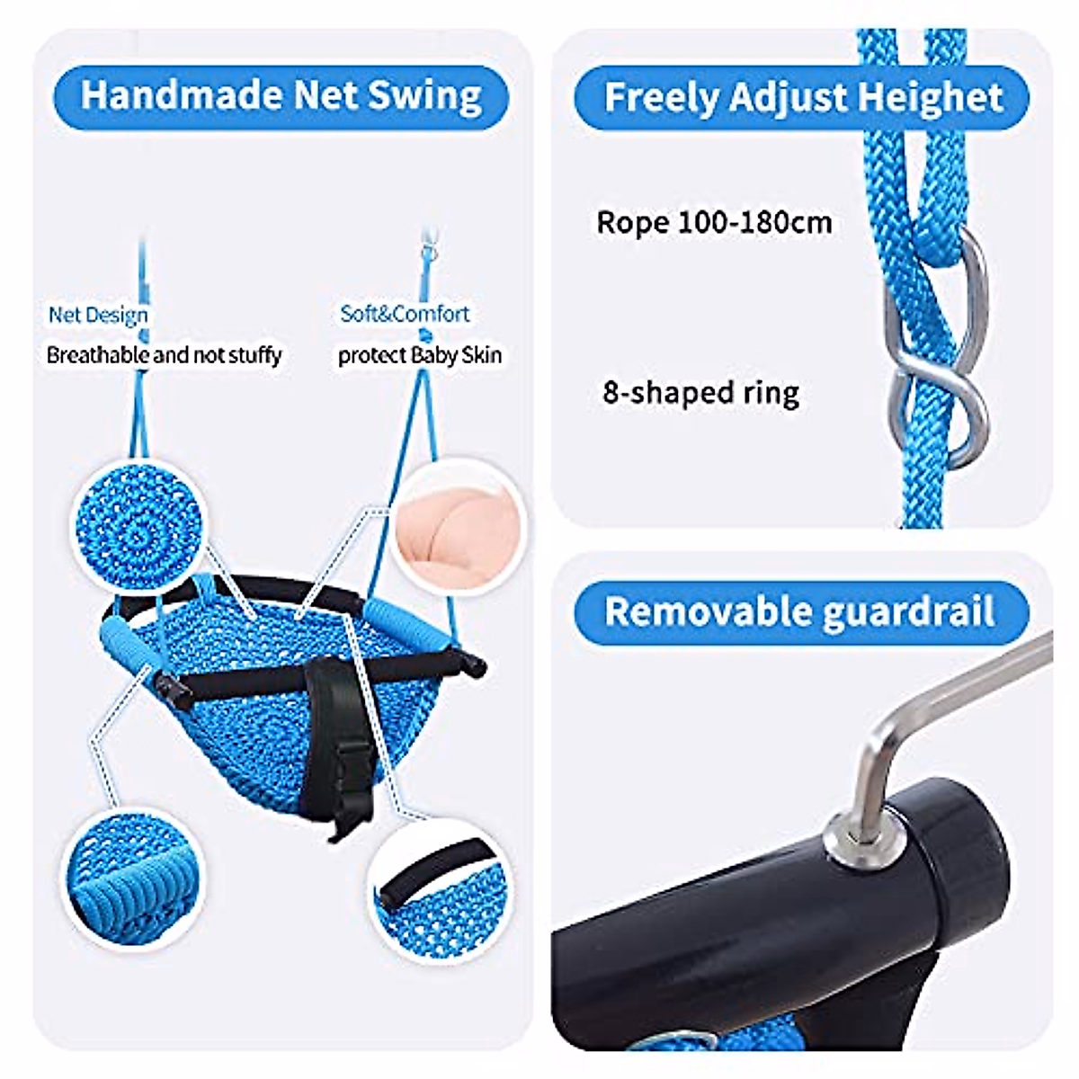 nets Tribe 2 -in- 1 Toddler Swing. Swing Seat for Kids with Adjustable Ropes, for Kids Heavy Duty Rope Play Secure Children Swing Set, for Outdoor Indoor, Backyard. Upgrade Product (Blue)