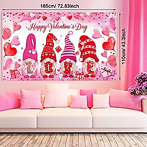 Happy Valentine's Day Backdrop Banner Gnome Photography Background Red Love Heart Photo Background Valentines Day Decor for Valentine Party Supplies, Propose Marriage Decorations, 72.83 x 43.3 Inch