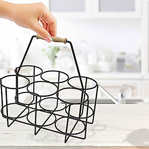 GANAZONO Tabletop Wine Rack 6 Wine Bottle Holder with Handle Bottle Storage Rack Stands Metal Wine Organizer Bar Cart Accessories for Beverage Wine Beer Black