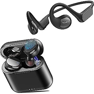 TOZO T6 True Wireless Earbuds Bluetooth 5.3 Headphones Touch Control & TOZO OpenReal Open Ear Headphones Bluetooth 5.3 Air Conduction Wireless Headphones Sport Earbuds
