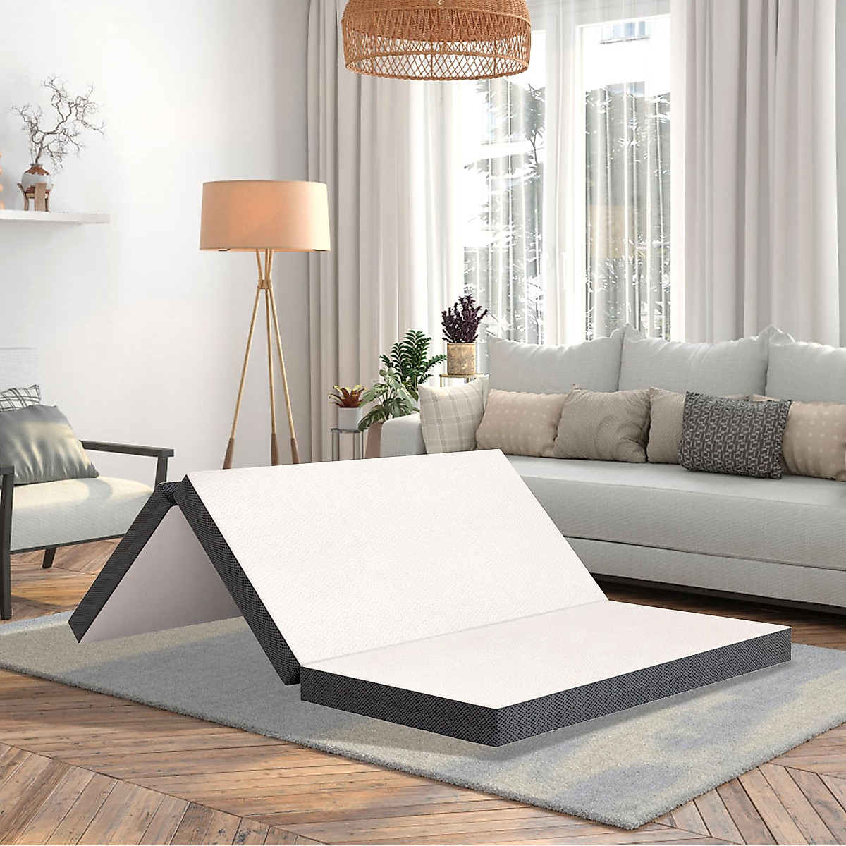 Folding Mattress, Tri-Fold Gel Memory Foam Mattress Portable Foldable Mattress with Washable Cover & Non-slip Bottom & Breathable Mesh Sides, Certipur-Us Certified, Fiberglass Free, (4 Inch, Full)