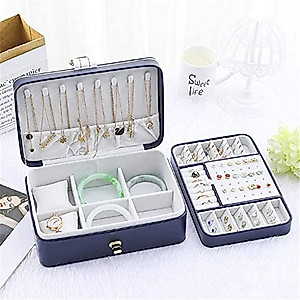 ZZYINH AN207 with Lock Two Layer Jewelry Organizer Box with 56 Stud Jacks Smooth Leather Jewelry Storage Case Display Holder Small Jewelry