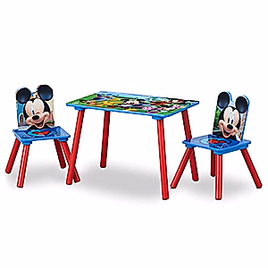 Mickey Mouse 5-Piece Toddler Bedroom Set by Delta Children - Includes Sleep and Play Bed, Table with 2 Chairs and 6 Bin Design and Store Toy Organizer, Blue