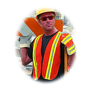 MCR Safety V201R Polyester Mesh General Purpose Safety Vest with 2-Inch Lime/Silver Reflective Stripe, Fluorescent Orange