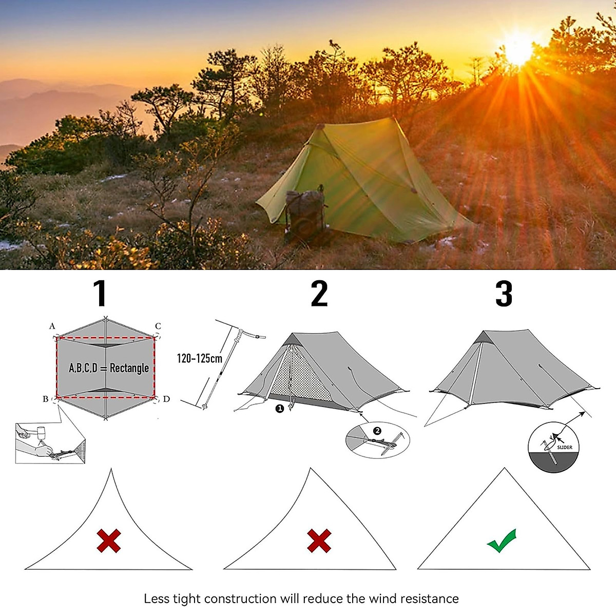 3F UL GEAR LanShan 2 pro Tent 2 Person Outdoor Ultralight Camping Tent 3 Season Professional 20D Nylon Both Sides Silicon Tent (Khaki, 4 Season)