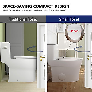 DeerValley DV-1F52807 Symmetry One Piece Toilet Elongated, Small Toilet Compact Modern One Piece Toilet with Soft Close Toilet Seat Ceramic Glossy White Toilets Single Flush for Small Bathroom Space