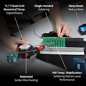 YIHUA 929D-I Motorized Automatic Feed Soldering Gun with Variable Precise Temp (392-842°F), On-off Switch, Temp Adjustment Dial for Single-Handed soldering work, Wire Splicing, Wire-to-switch