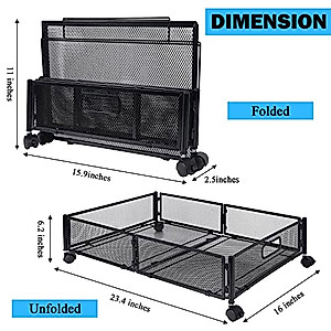 Under Bed Storage with Wheels, 2 Pack Foldable Under Bed Shoe Storage Containers Drawer Underbed Rolling Storage Organizer for Clothes Toys Shoes
