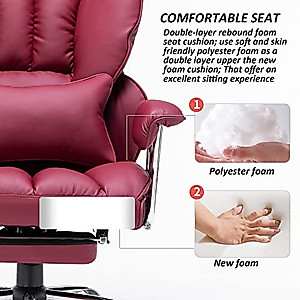 Efomao Desk Office Chair,Big High Back Chair,PU Leather Office Chair, Computer Chair,Executive Office Chair, Swivel Chair with Leg Rest and Lumbar Support,Burgundy Office Chair