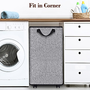 PHESWISOM 90L Large Rolling Laundry Hamper, Laundry Basket with Wheels and Handle for Storage, Dirty Clothes Hamper for Laundry, Tall Laundry Basket, Collapsible Laundry Hamper for Bathroom Dorm, Grey